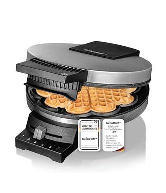 Cloer 189 Waffeleisen f&uuml;r eine Herzwaffel mit 16 cm Durchmesser, Herzwaffeleisen mit Doppelbeschichtung, schweren Backplatten, stufenlosem Br&auml;unungsgrad, Ba
