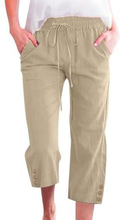 Generic Pantalon d&eacute;t&eacute; 7/8 pour femme - L&eacute;ger - Avec cordon de serrage et poches - Pantalon en coton et lin - Pantalon &eacute;l&eacute;gant et a&eacute;r&eacute; - D&eacute;contract&eacute; - Conforta