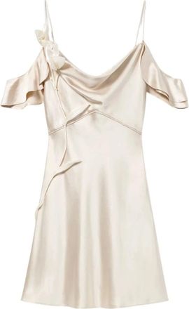 Self Portrait Femme, Robes, Beige, Taille: 36 FR Flower Satin Mini Dress