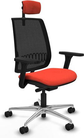 Piqueras y Crespo Ergonomischer Stuhl Alares mit 3D-Armlehnen, h&ouml;henverstellbare Lendenwirbelst&uuml;tze und h&ouml;henverstellbares Kopfteil, Schwarz / Dunkelorange