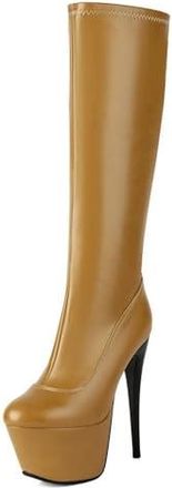 Generic Bottes hautes extensibles à plateforme pour femme, talon aiguille ultra haut, fermeture éclair latérale, escarpins, chaussures de danse tendance, kaki