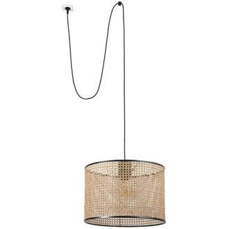 Faro Barcelona Mambo H&auml;ngelampe schwarz/rattan &oslash;450 mit Stecker 68604-49