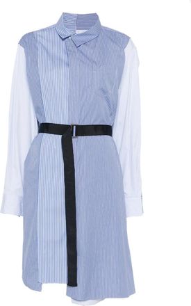 sacai Gestreiftes Hemdkleid mit Gürtel - Blau