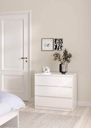 Dmora Kommode Lilou, Mehrzweckkommode, Schlafzimmerkommode, Schrank mit Schubladen, 77x50 h68 cm, Wei&szlig;