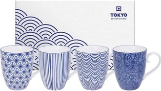 Tokyo Design Studio Nippon Blue Mug Set 4pcs 8.5x10.2cm 380ml