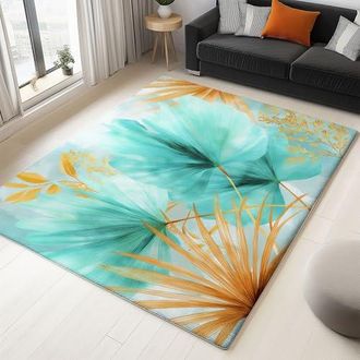 Generic Style Minimaliste Tapis Salon 120 x 170 cm, Tapis Motif Imprim&eacute;s R&eacute;tro Botanique Feuille De Palmier, Antid&eacute;rapant Lavable paillasson Doux &agrave; Poil Court