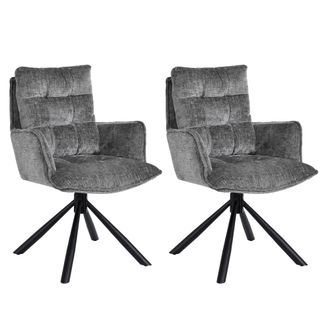 Duhome 2er Set Esszimmerstuhl mit Armlehnen Schminktischstuhl aus Chenille 180&deg; Drehbar Automatische R&uuml;ckstellfunktion Sessel f&uuml;r Schlafzimmer Wohnzimmer B&uuml;r