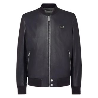 Philipp Plein Homme, Vestes, Bleu, Taille: XL Leather Bomber LS Iconic Plein