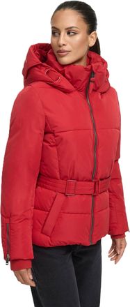 Marikoo Damen Winterjacke (XS-XXL) - gesteppt, mit Kapuze, Taillengürtel - N055 - DeepRed Größe M - Gr.M