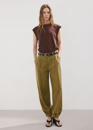 Mango T-shirt &eacute;paulettes manches courtes marron - Femme - XXS - MANGO