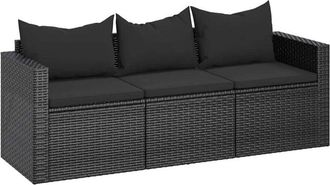 vidaXL 3-Sitzer-Gartensofa mit Kissen Schwarz Poly Rattan Vidaxl