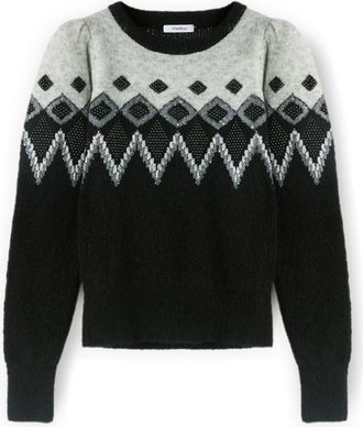 Motivi Femme, Pulls, Noir, Taille: 42 FR Pull Jacquard &agrave; Manches Ballon