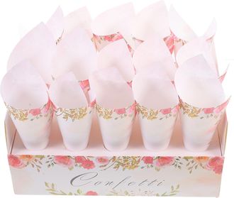 Garneck Hochzeit Papier Konfetti mit L&ouml;chern Stabiles Tablett und Kleine Blumenstrau&szlig;kegel Leichter Tragbarer Papierschalenhalter f&uuml;r Vintage Partydekoration 