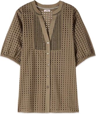 Oltre Femme, Blouses et Chemises, Vert, Taille: 46 FR Chemise en coton ajour&eacute;