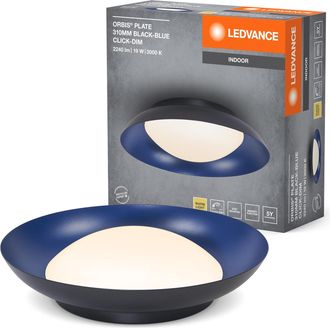 Ledvance Orbis Plate LED-Deckenleuchte, schwarz-blau, 19W, 1000lm, 3000K, 310mm, 830 freundliches Warmweiß, durch Kicken in 3-Stufen dimmbar, IP20 Schutz, Mont