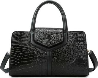 Generic Sac à main en cuir avec motif crocodile pour femme, sac à main avec poignée sur le dessus, sac à bandoulière pour femme, Noir, Medium