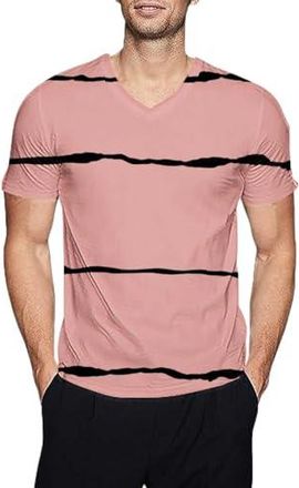 Generic T-shirt basique &agrave; rayures pour homme - Style d&eacute;contract&eacute; - Col en V - Imprim&eacute; &agrave; manches courtes, rose, 3XL
