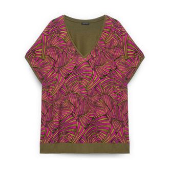Fiorella Rubino T-Shirt aus zwei Materialien mit Print und Kimono-&Auml;rmeln - - Blouses & Shirts - Damen - Gr&uuml;n - XL