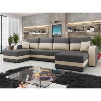 Best Mobilier Bestmobilier - Harvey - canapé panoramique en u - 7 places - convertible avec coffre - en tissu