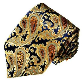 Lorenzo Cana Cravate en soie italienne 100% soie doré bleu jaune Paisley 12025