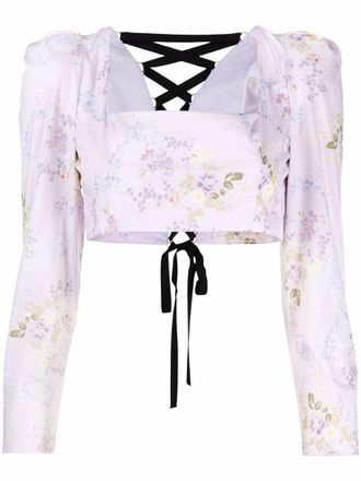 Ulyana Sergeenko blouse crop à fleurs - Rose