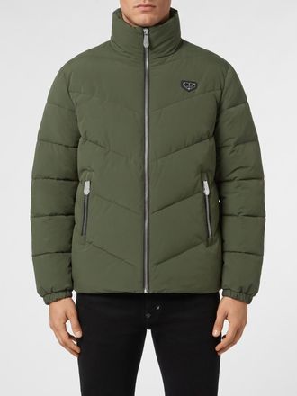 Philipp Plein Doudoune courte en nylon matelass&eacute; avec fermeture zipp&eacute;e et logo