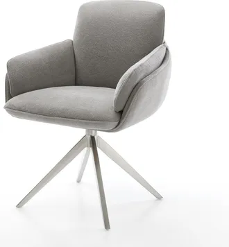 DELIFE Drehstuhl Luan-Flex mit Armlehnen Strukturstoff Soft Grau Kreuzgestell breit Edelstahl 360&deg; drehbar Wippfunktion, Esszimmerst&uuml;hle