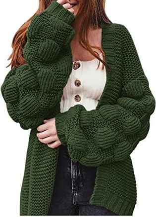 Generic Vestes pour femmes 2026 Pull &agrave; manches en tricot &agrave; col roul&eacute; Veste chaude d&eacute;contract&eacute;e, vert militaire, S