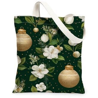 Generic Sacs fourre-tout en toile florale, élégant motif verdure et ornement doré, sacs de courses réutilisables, élégants et légers en toile lavable pour voy