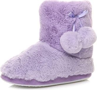 Ajvani Femmes hiver pompon doublé de fourrure confort tricoté bottines chaussons pantoufles pointure 7 40