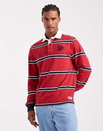 Superdry Vintage Athletic - Polo rugby ray&eacute; - Rouge