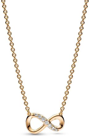 Pandora Moments Funkelndes Unendlichkeits-Collier -Halskette aus 14 Karat vergoldeter Metalllegierung mit Zirkonia Steinen, Größe 50cm, 368821C01-50