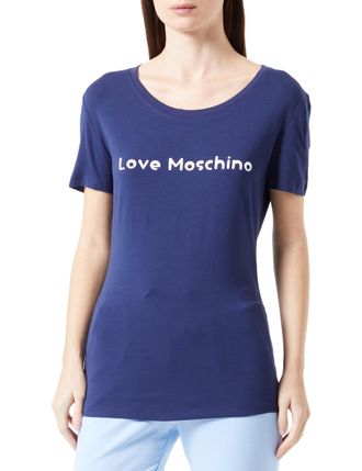 Love Moschino Tight-fit Short-Sleeved t-Shirt in Stretch Cotton Jersey, Customized with Print on Front