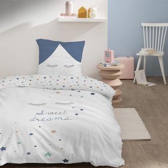 Matt & Rose Parure de Lit Enfant Fille 1 Personne Imprimée Réversible Sweet Dreams | 100% Coton | Oeko-Tex | Housse de Couette 140x200 cm + 1 Taie doreiller 63x63