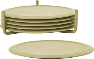 Zone Denmark Singles Glasuntersetzer aus Silikon, Untersetzer für Gläser, Tassen, Cocktailgläser, Durchm. 10 cm, Höhe 3,1 cm, 6 Stück, inkl. Halter, Leek Green (gr