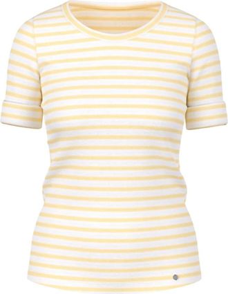 Marc Cain Gestreiftes T-Shirt aus Baumwollripp - - Tops - Damen - Gelb - L