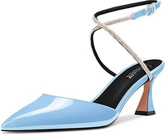 Castamere Femmes Mi Aiguille Talon Heel Pointu Bout Lanières Croisées Diamant Cristal 6.5 CM Heels Bleu C 37 EU