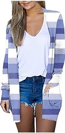 Generic Vestes pour femmes 2026 coutures couleur assortie cardigan poches v&ecirc;tements dext&eacute;rieur &agrave; manches longues impression mode veste d&eacute;contract&eacute;e, violet, L