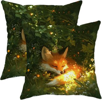 Generic Fuchs-Kissenbezüge mit schlafendem Fuchs, dekorative Wurfkissenbezüge, Herbst-Waldtiere, Heimdekoration für Sofa, Couch, Bett, 40,6 x 40,6 cm, 2 Stück