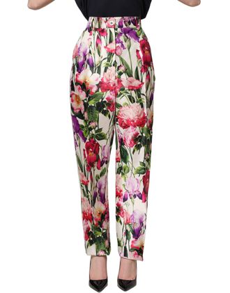 Dolce & Gabbana Womens Floral Print Silk-Viscose Trousers Multicolor