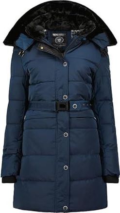 Geographical Norway Bettino Lady - Parka Longue Epaisse Chaude Femme Automne Hiver - Manteau Fin Capuche Fausse Fourure - Blouson Coupe Vent - Doudoune Elegante Femmes (M