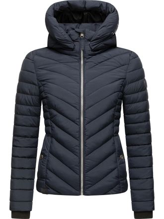 Marikoo Damen &Uuml;bergangsjacke leichte Steppjacke kurz mit abnehmbarer Kapuze Kagomee Navy Gr. XL