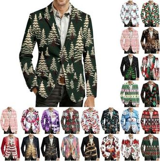 Generico Costume de carnaval pour homme confortable veste de No&euml;l &agrave; manches longues en velours c&ocirc;tel&eacute; sportif amusant pour carnaval Nouvel An Blazer Xmas Veste