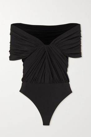 Brandon Maxwell Elizabeth Schulterfreier Body Aus Stretch-jersey Mit Raffungen - Schwarz
