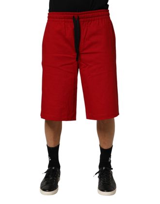 Dolce & Gabbana Mens Red Cotton Midwaist Drawstring Bermuda Pants