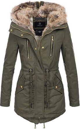 Navahoo B648a Veste dhiver chaude pour femme en fourrure synthétique, vert, M