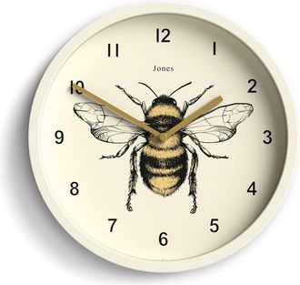 Jones Clocks Bee wanduhr | Kleine Moderne Uhr mit honigbiene Illustration | 25cm | Blasscreme | Dekoratives Design für küche, Wohnzimmer, Schlafzimmer oder büro