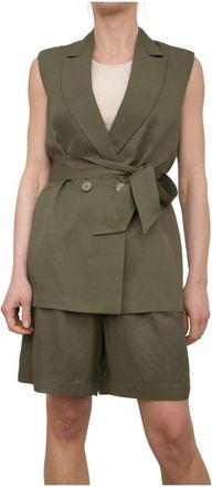 Nenette Femme, Vestes, Vert, Taille: 34 FR Giacca S/Maniche Monopetto Tessuto Viscosa/Lino Effetto Fiamato