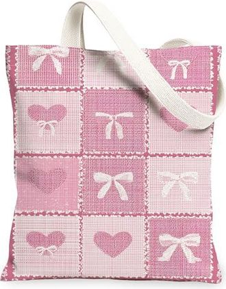 Generic Sacs fourre-tout en toile en forme de coeur pour la Saint-Valentin, sacs &agrave; provisions r&eacute;utilisables, l&eacute;gers et lavables avec bandouli&egrave;re, p&ecirc;che, 13x15