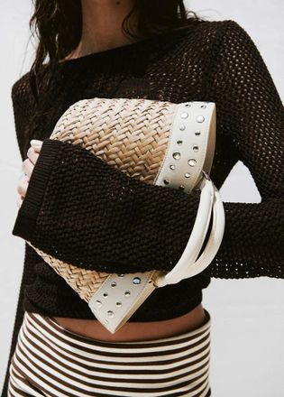 Mango Panier fibre naturelle &agrave; clous blanc cass&eacute; - Femme - Taille unique - MANGO